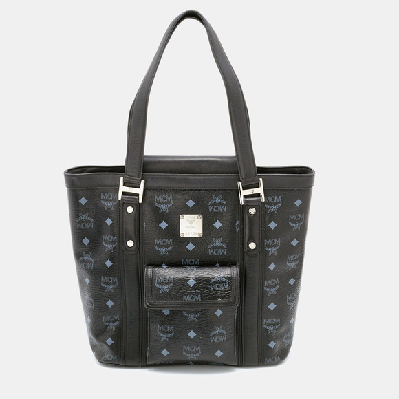 MCM | Bags | Mcm Black Visetos Coated Canvas And Leather Tote | Poshmark